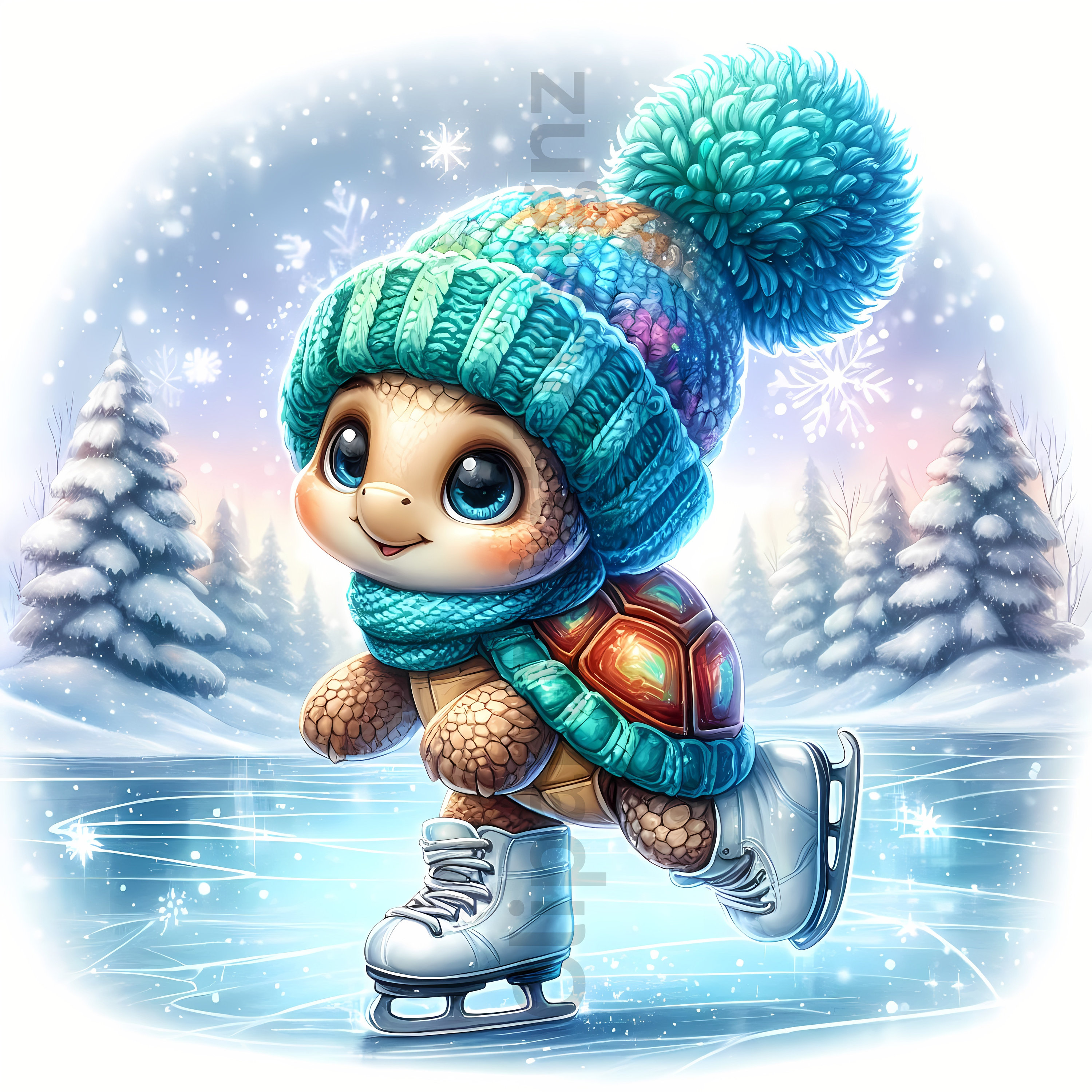 Cute Winter Animals Ice Skating Clipart Bundle, Festive Watercolor Clip ...