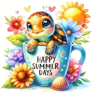 Cute Summer Turtles Clipart Bundle, Watercolor Turtle Clip Art Images ...