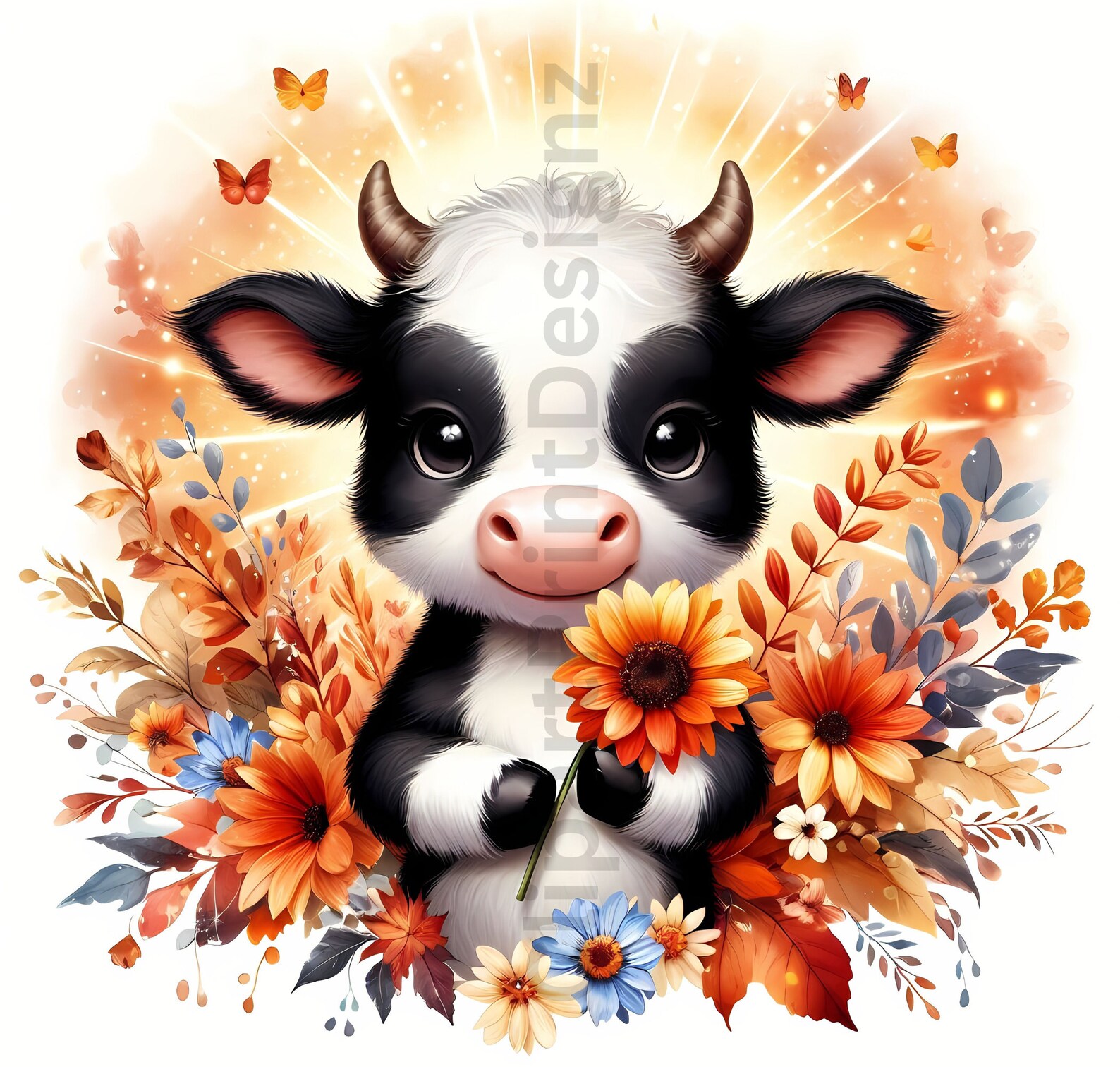 Cute Fall Cows Clipart Bundle, Watercolor Cow Clip Art Images, High ...