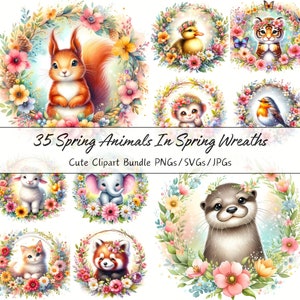 Mega Cute Spring Animals and Flowers Clipart Bundle, Watercolor Clip ...