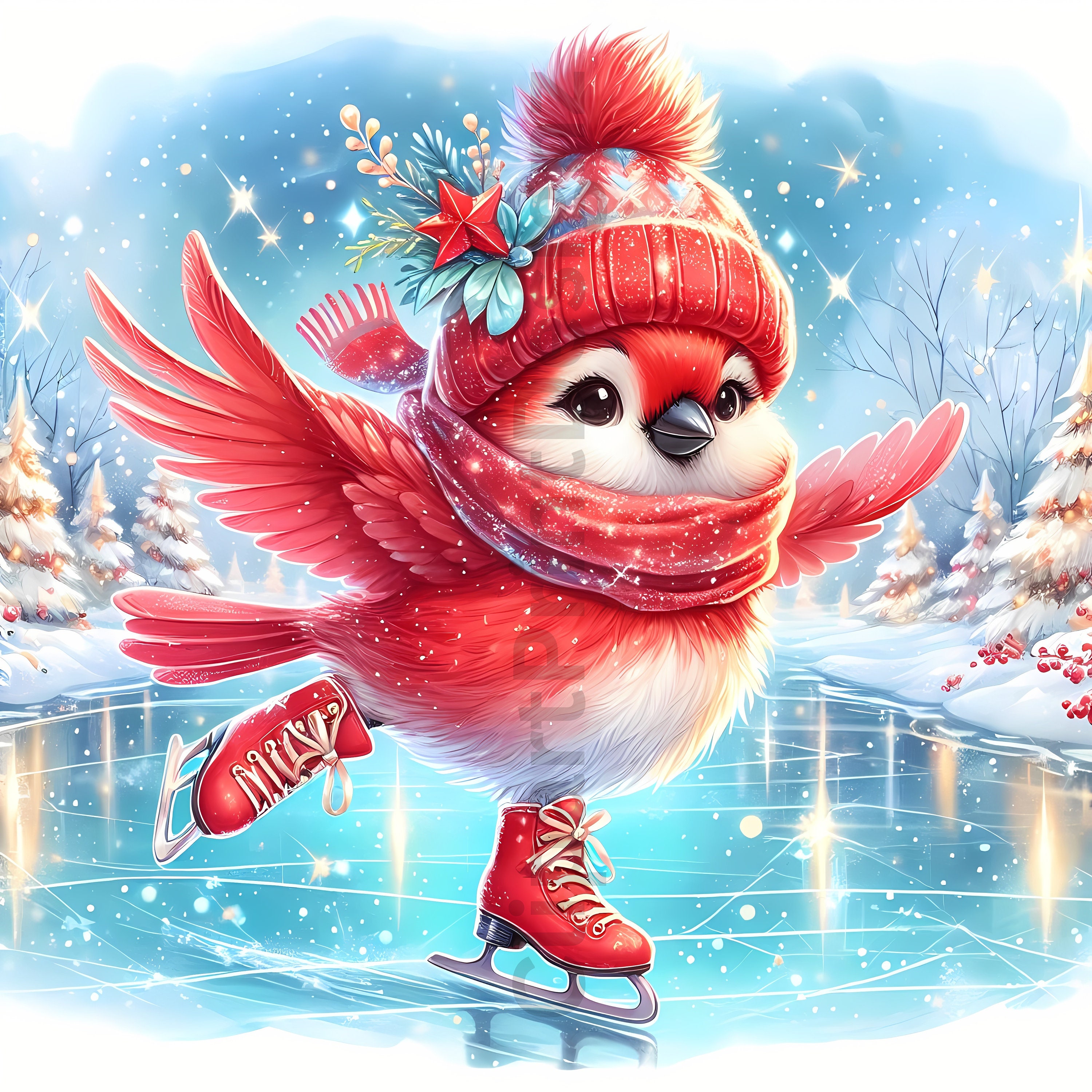 Cute Winter Animals Ice Skating Clipart Bundle, Festive Watercolor Clip ...