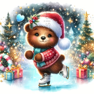 Cute Christmas Bears Clipart Bundle, Xmas Bear Clip Art Images ...