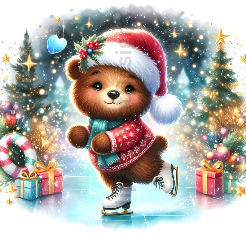 Cute Christmas Bears Clipart Bundle, Xmas Bear Clip Art Images ...