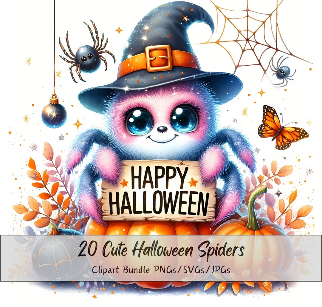 Cute Halloween Spiders Clipart Bundle, Watercolor Spider Clip Art ...