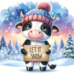 Cute Winter Cow Clipart Bundle, Festive Watercolor Clip Art Images, 20 ...