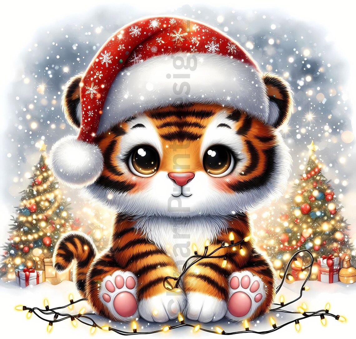 Cute Christmas Tigers Clipart Bundle, Xmas Tiger Clip Art Images ...