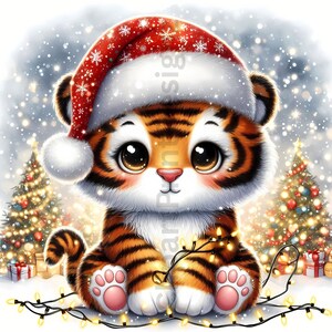 Cute Christmas Tigers Clipart Bundle, Xmas Tiger Clip Art Images ...