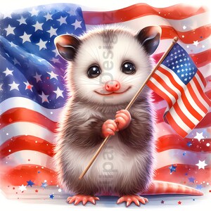 Cute 4th July American Animals Clipart Bundle, Watercolor Patriotic ...