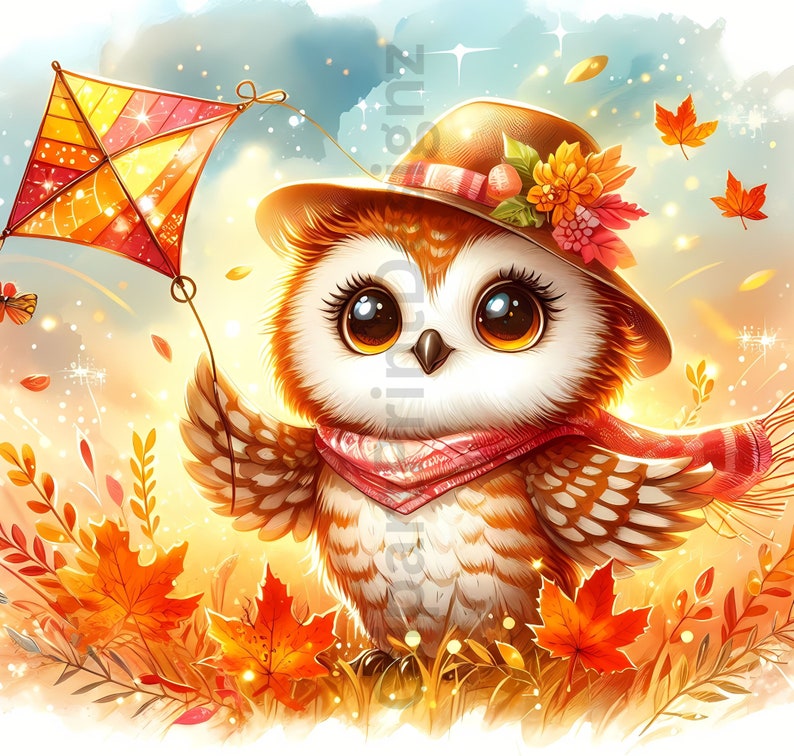 Cute Fall Owls Clipart Bundle, Watercolor Autumn Owl Clip Art Images ...