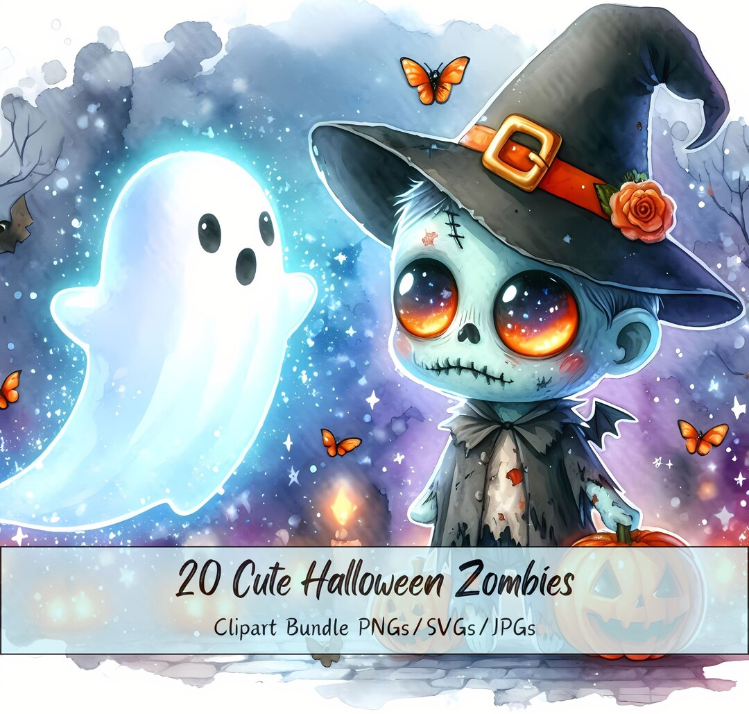Cute Halloween Zombies Clipart Bundle, Watercolor Zombies Clip Art ...