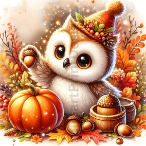 Cute Fall Owls Clipart Bundle, Watercolor Autumn Owl Clip Art Images ...