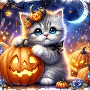 Cute Halloween Kittens Clipart Bundle, Watercolor Kitten Clip Art ...