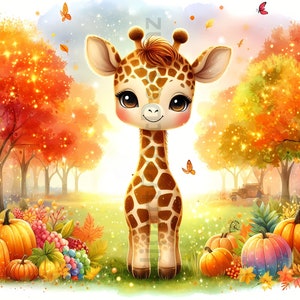 Cute Fall Giraffes Clipart Bundle, Watercolor Giraffe Clip Art Images ...