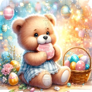 Cute Easter Teddy Bears Clipart, Funny Watercolor Teddy Bear Images ...