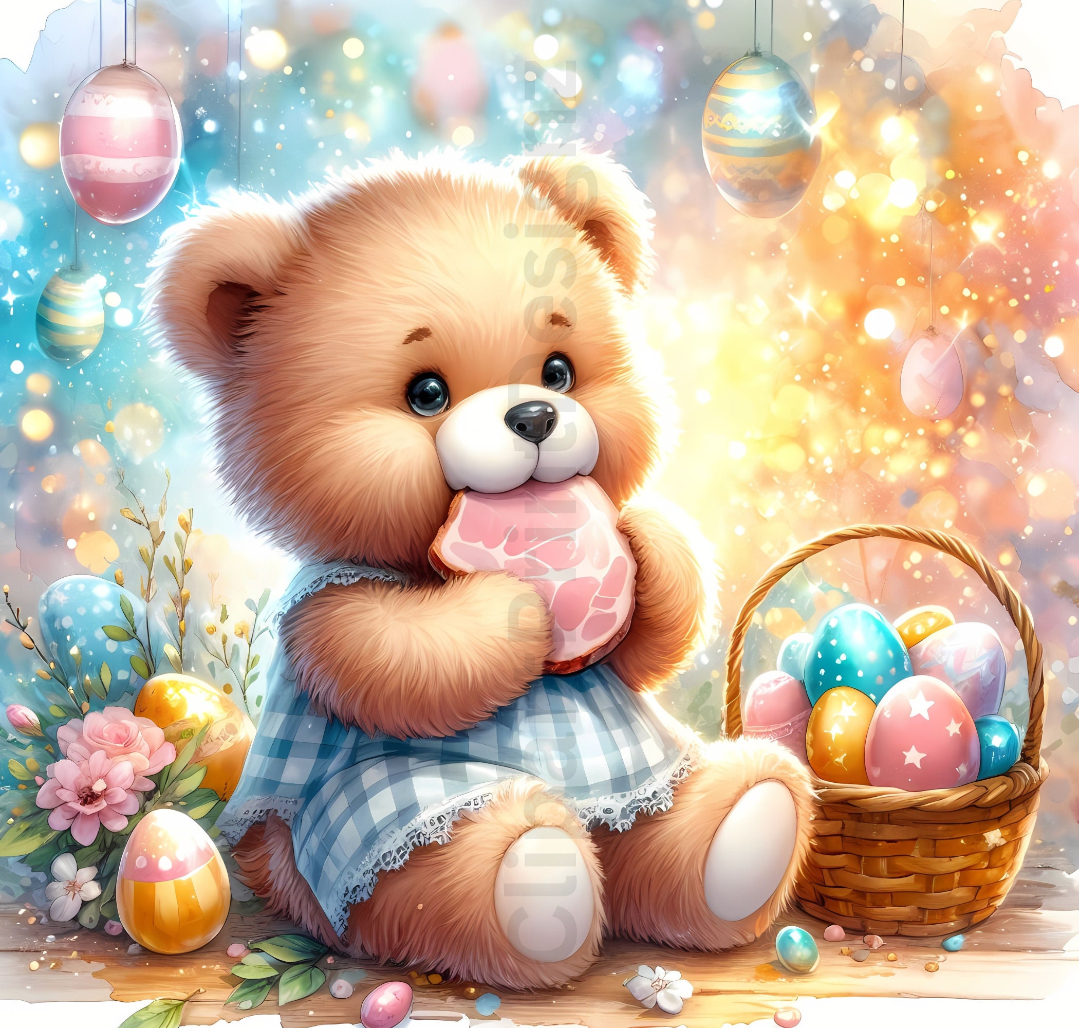 Cute Easter Teddy Bears Clipart, Funny Watercolor Teddy Bear Images ...