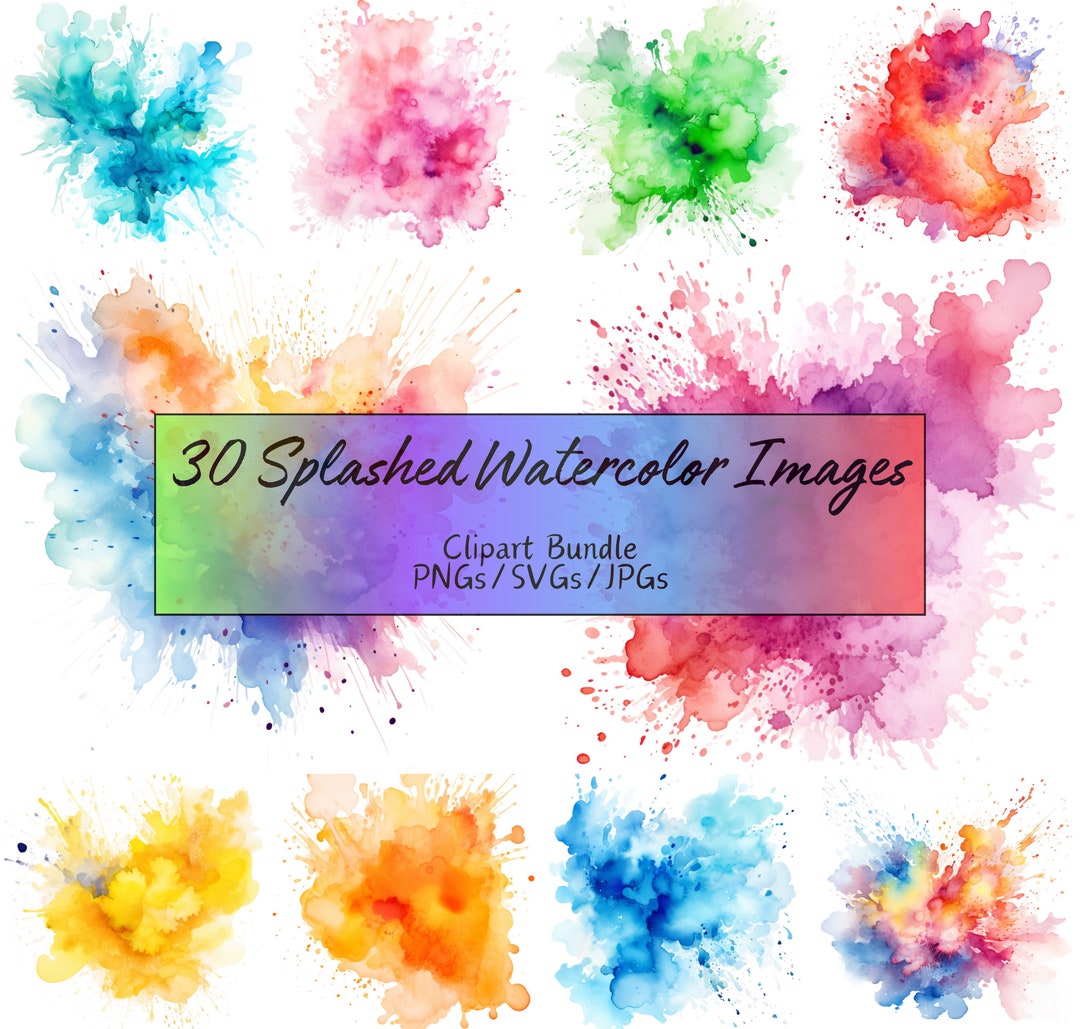 Watercolor Splash Clipart Bundle, Splashed Art, Abstract Splatter, 30 ...