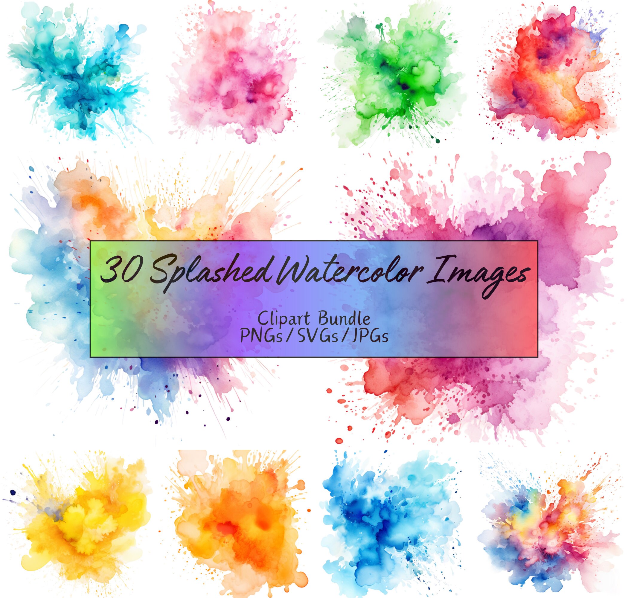 Watercolor Splash Clipart Bundle, Splashed Art, Abstract Splatter, 30 ...
