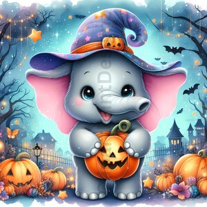 Cute Halloween Elephants Clipart Bundle, Watercolor Elephant Clip Art Images, High Quality ...