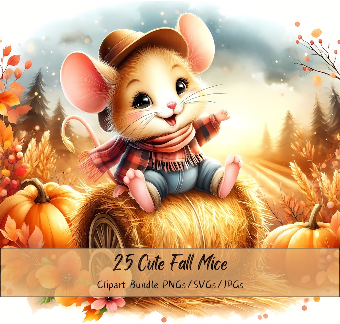 Cute Fall Mouse Clipart Bundle, Watercolor Autumn Mice Clip Art Images ...