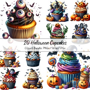 Halloween Cupcakes Clipart Bundle, Watercolor Clip Art Image, High ...