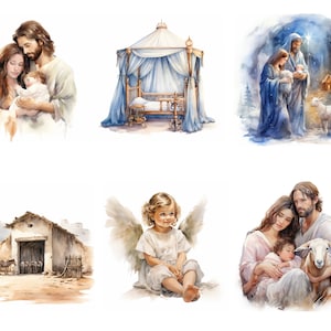 Watercolor Nativity Scene Clipart, Cute Christmas Bundle, Jesus and ...