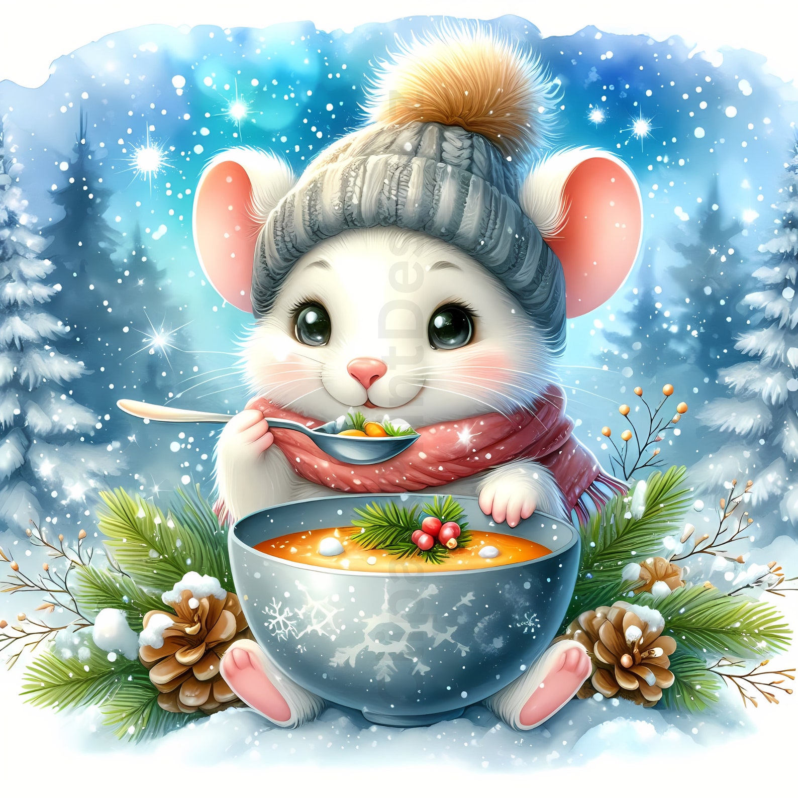 Cute Winter Mouse Clipart Bundle, Watercolor Clip Art Images, 20 High ...