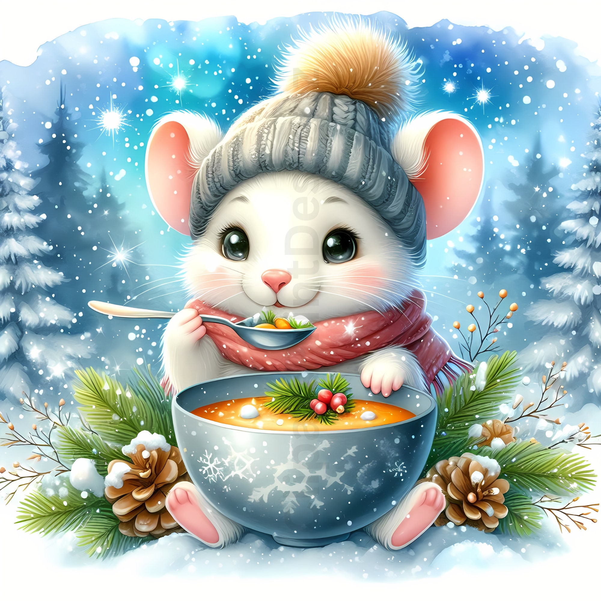 Cute Winter Mouse Clipart Bundle, Watercolor Clip Art Images, 20 High ...