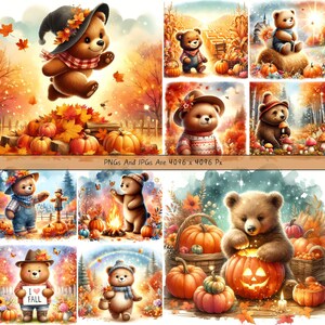 Cute Fall Bears Clipart Bundle, Watercolor Autumn Bear Clip Art Images ...