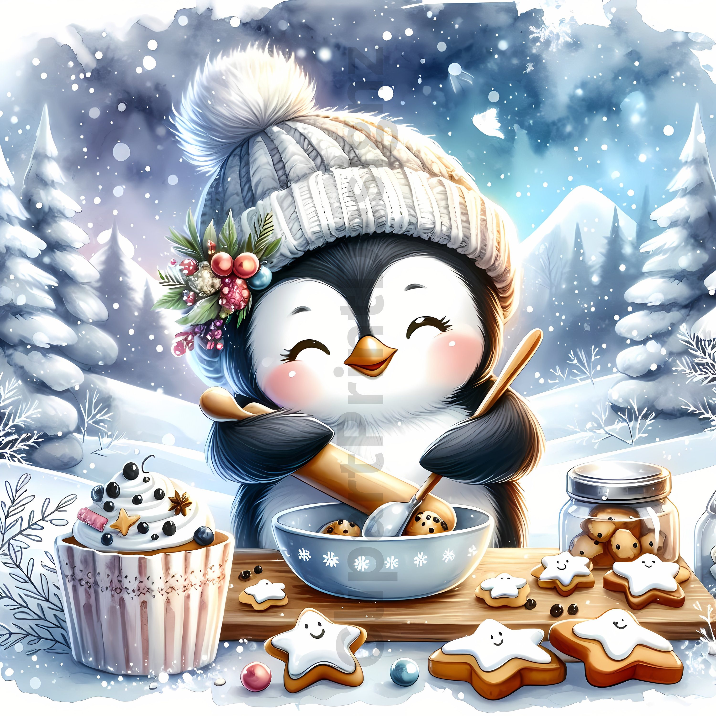 Cute Animals Baking Winter Treats, Clipart Bundle, Festive Watercolor ...