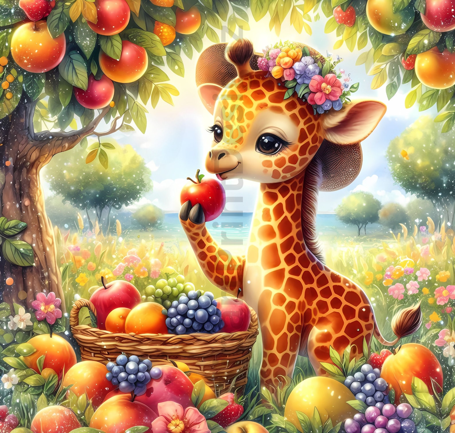 Cute Summer Giraffes Clipart Bundle, Watercolor Giraffe Clip Art Images ...