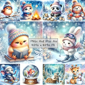Cute Watercolor Winter Animals Clipart Bundle, Animal Images, 20 High ...