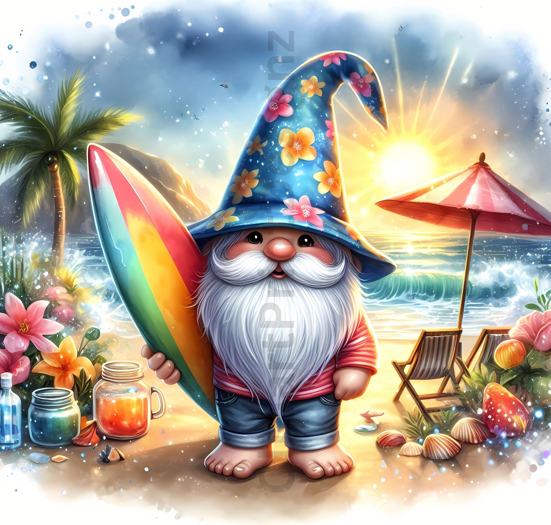 Cute Summer Gnomes Clipart Bundle, Watercolor Gomes Clip Art Images ...