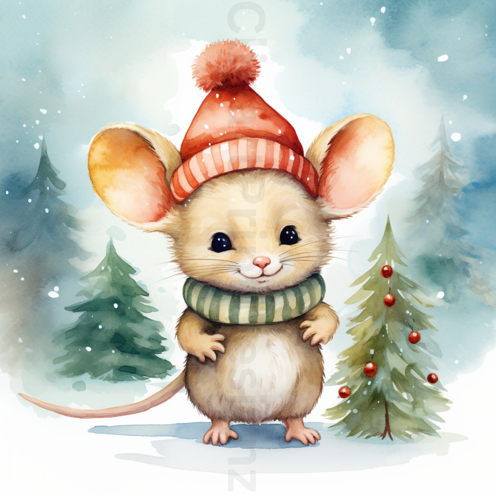 13 Cute Watercolor Christmas Mice, Christmas Mouse Clipart Bundle, 13 ...
