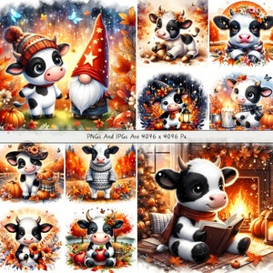 Cute Fall Cows Clipart Bundle, Watercolor Cow Clip Art Images, High ...