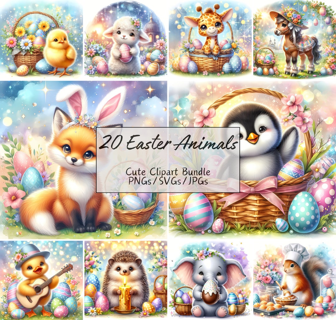 Cute Easter Animals Clipart, Funny Watercolor Animal Images, High ...