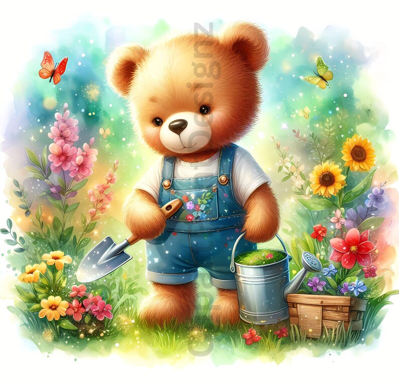 Cute Summer Teddy Bears Clipart Bundle, Watercolor Bear Clip Art Images ...