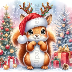Cute Christmas Squirrels Clipart Bundle, Xmas Squirrel Clip Art Images ...