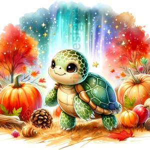 Cute Fall Turtles Clipart Bundle, Watercolor Turtle Clip Art Images ...