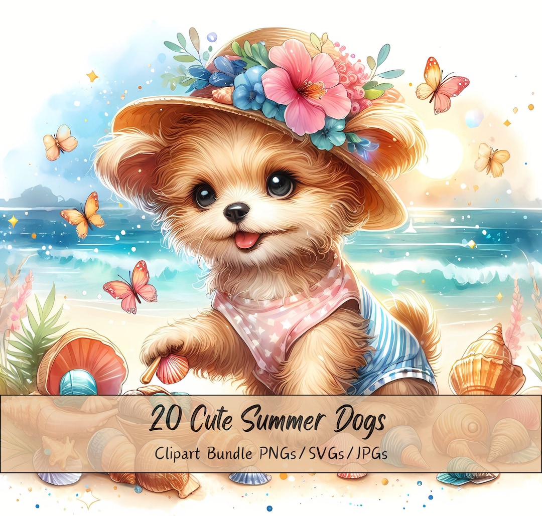 Cute Summer Dogs Clipart Bundle, Watercolor Dog Clip Art Images, High ...