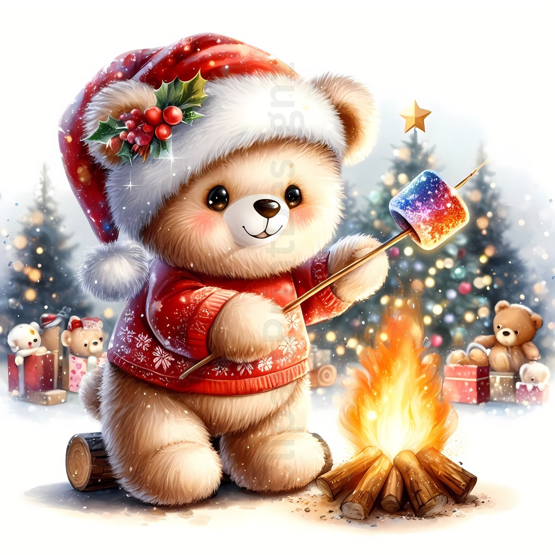 Cute Watercolor Christmas Teddy Bear, 20 High Quality Pngs and Jpgs ...