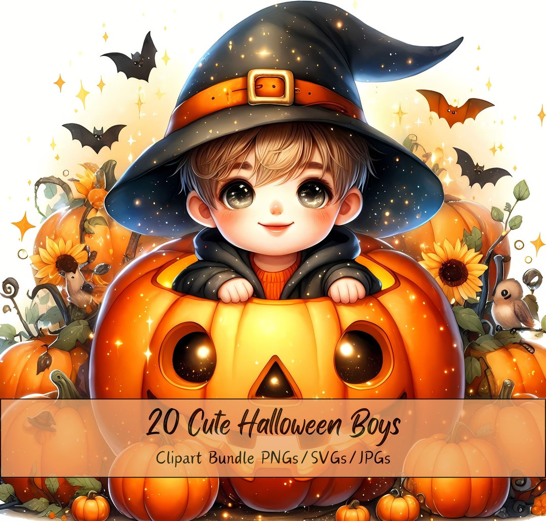 Cute Halloween Boys Clipart Bundle, Watercolor Boy Clip Art Images ...