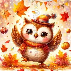 Cute Fall Owls Clipart Bundle, Watercolor Autumn Owl Clip Art Images ...