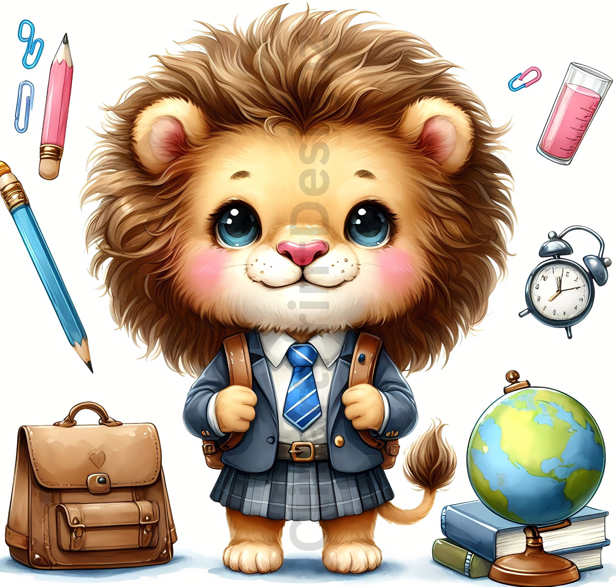 Cute Back to School Lions Clipart Bundle, Watercolor Lion Clip Art ...