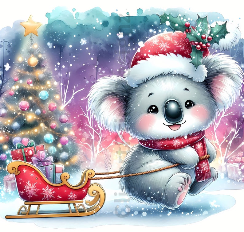 Cute Christmas Koalas Clipart Bundle, Xmas Koala Clip Art Images ...