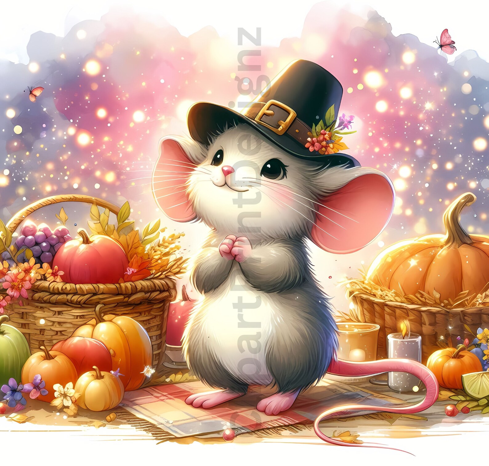 Happy Thanksgiving Animals Clipart Bundle, Watercolor Animal Clip Art ...