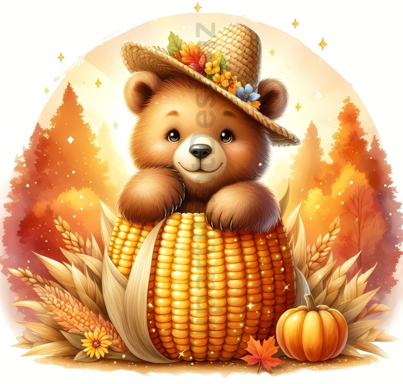 Cute Fall Corn Animals Clipart Bundle, Watercolor Animal Clip Art ...
