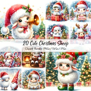 Cute Christmas Sheep Clipart Bundle, Xmas Lamb Clip Art Images ...