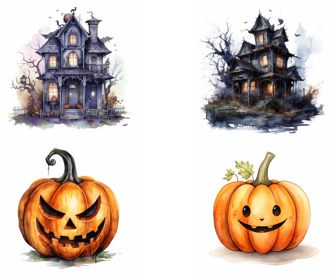 Watercolor Halloween Clipart Cute and Scary Halloween Bundle - Etsy