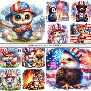 Cute 4th July Animals Clipart Bundle, Watercolor Patriotic Files Animal ...