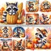 Cute Fall Raccoons Clipart Bundle, Watercolor Autumn Raccoon Clip Art ...